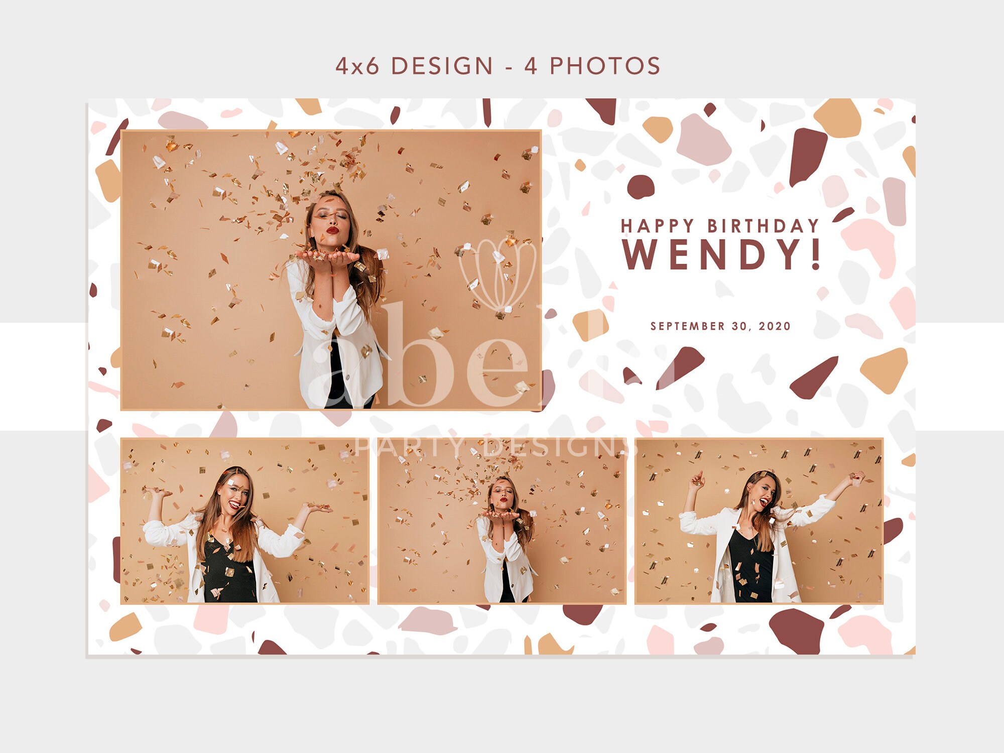 Birthday / Terrazzo Modern Photo Booth Template 4x6 Design / 4 Photos ...