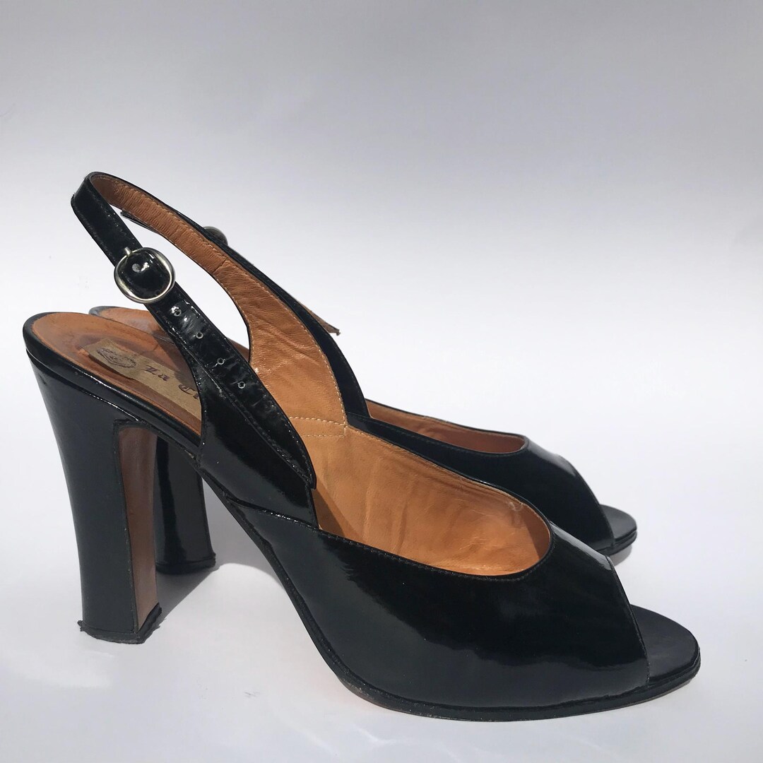 1950s Black Patent Heels / 39 IT - Etsy