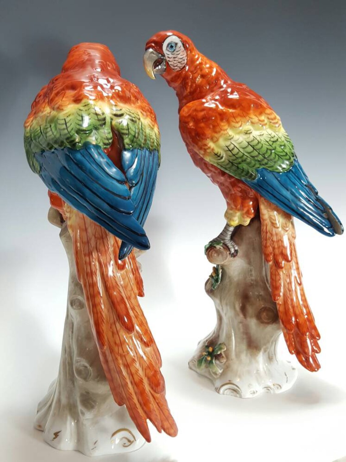 Pair of Vintage German Dresden Porcelain Red Macaw Parrot | Etsy