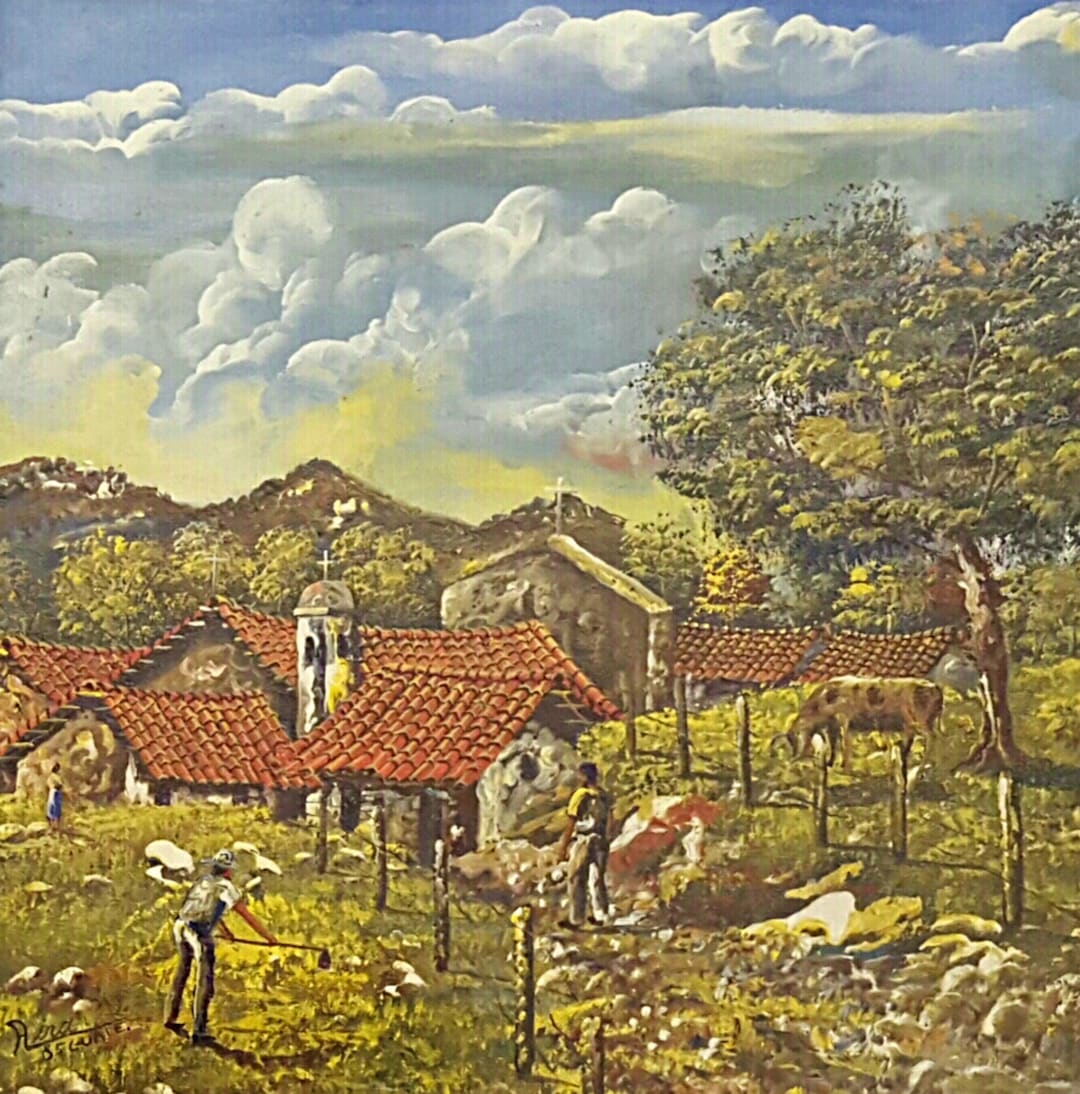 Original Caribbean Oil Painting of Island Life W. Village Scene ...