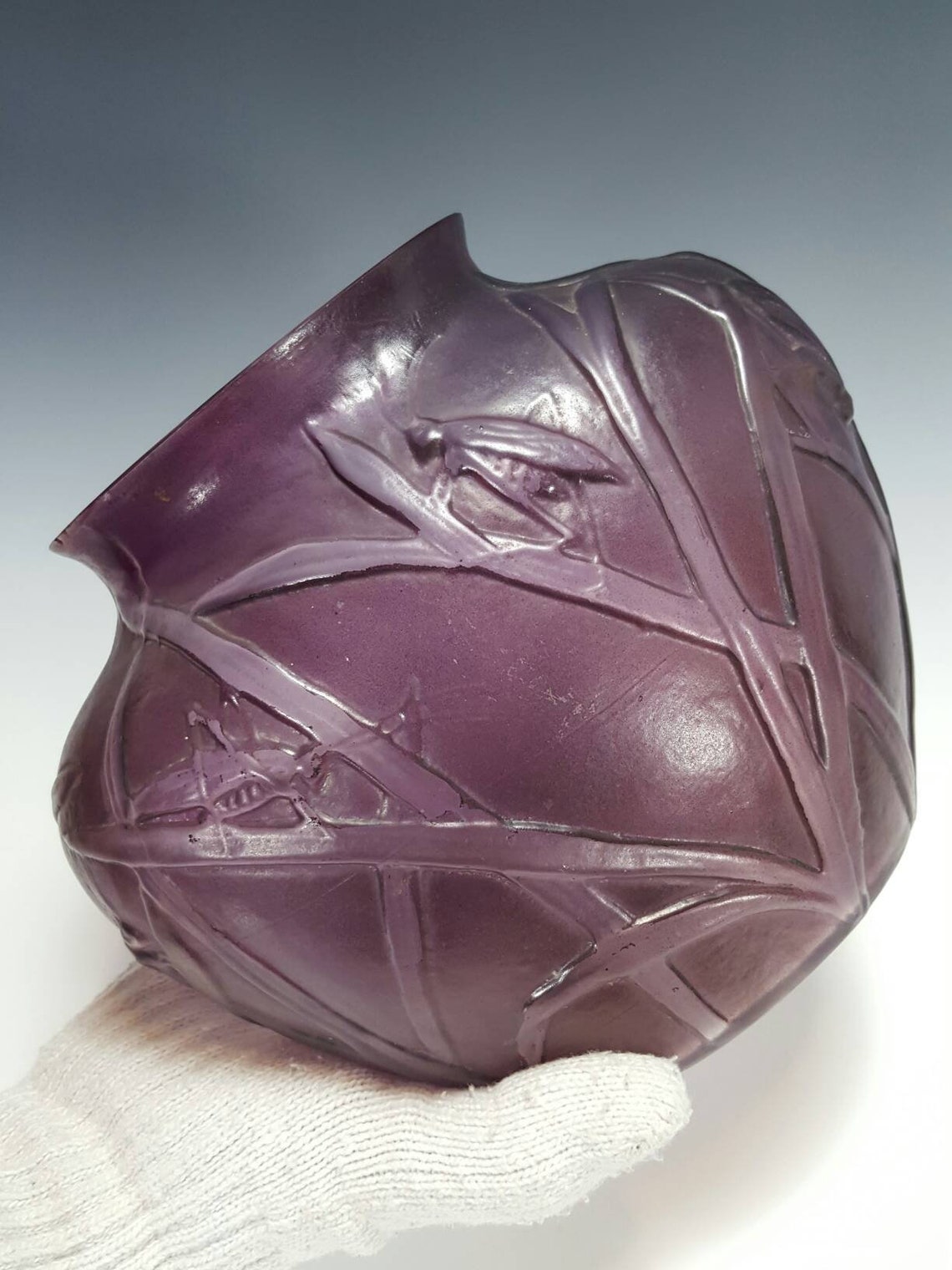 Consolidated Glass Purple Washed Katydid Vase, Large Opalescent Cased ...