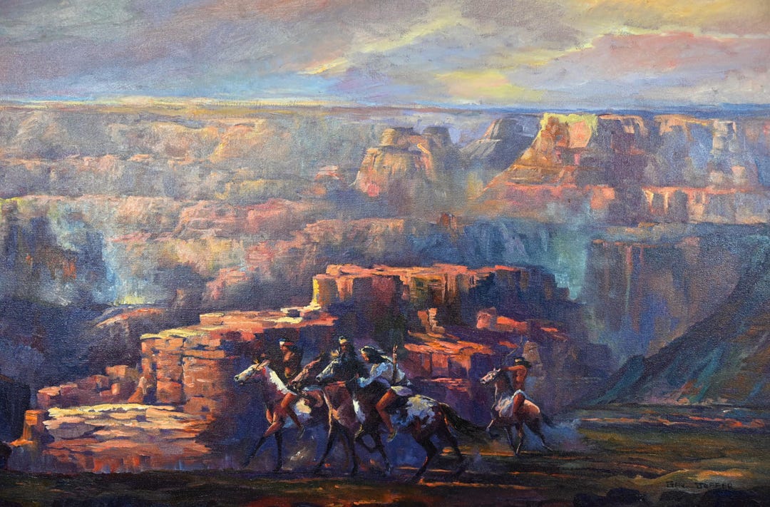 Oil Painting of a Grand Canyon Scene, Native Americans on Horseback - Etsy