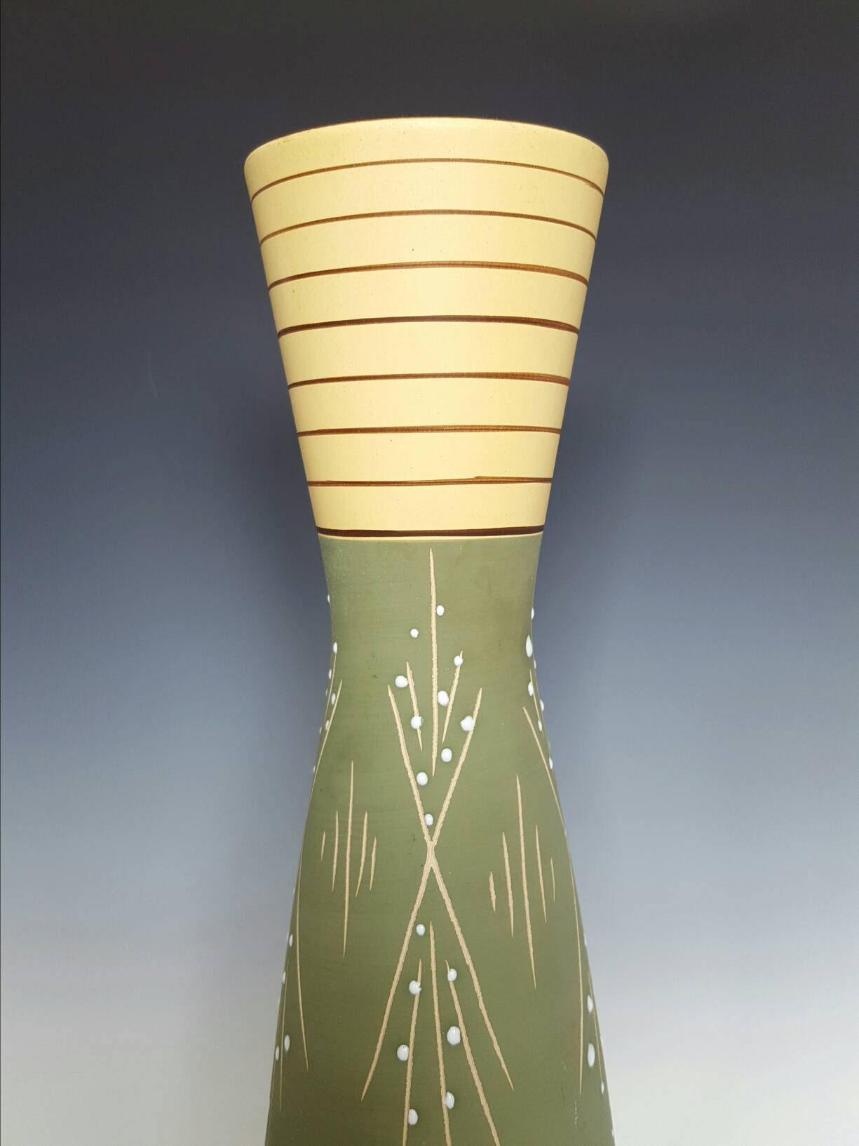 Retro 16 Tall MARZI & REMY Green and Yellow Vase | Etsy