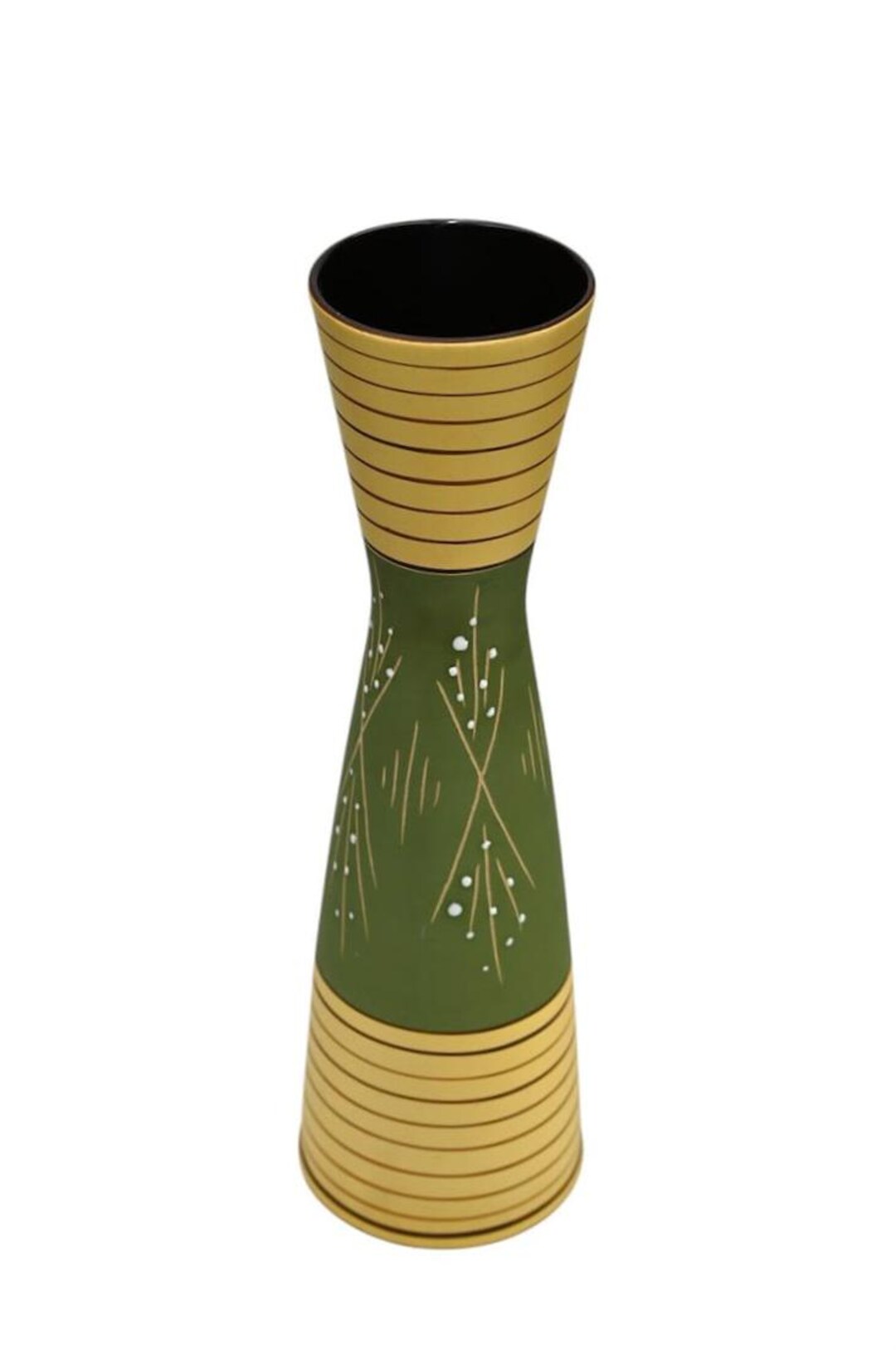 Retro 16" Tall MARZI & REMY Green and Yellow Vase 1031/42, West German Pottery Fat Lava Vase ...
