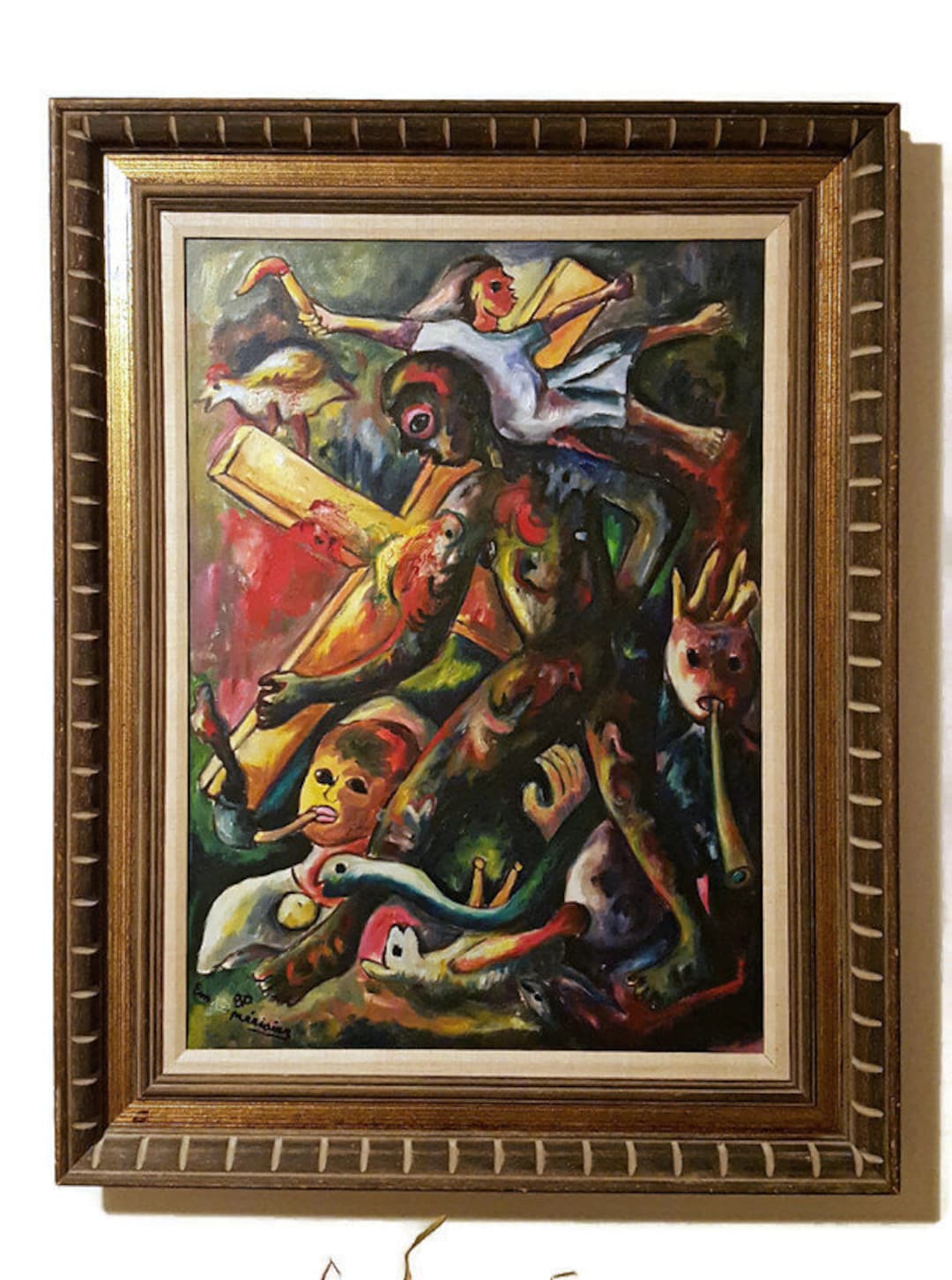 Emmanuel Merisier "bearing THE Cross" Original Oil on Canvas Haitian ...