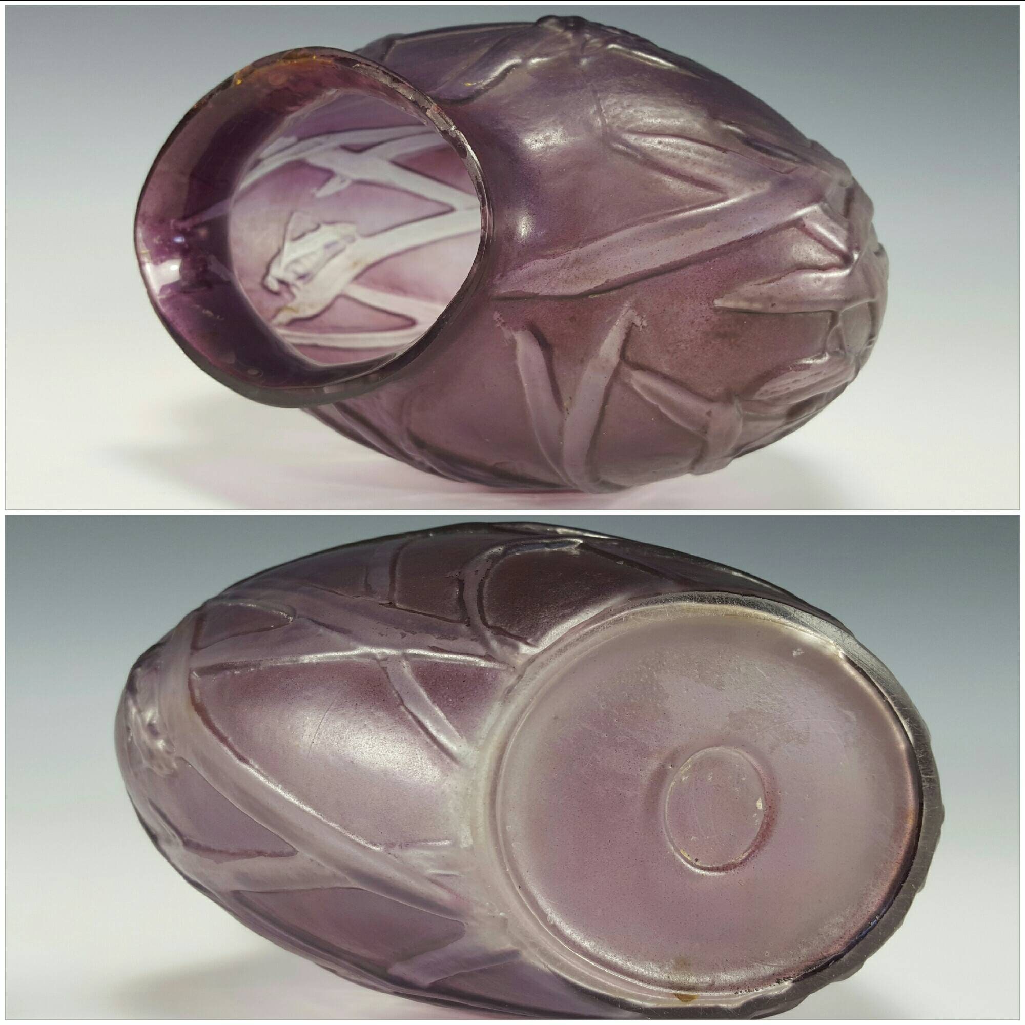 Consolidated Glass Purple Washed Katydid Vase, Large Opalescent Cased ...