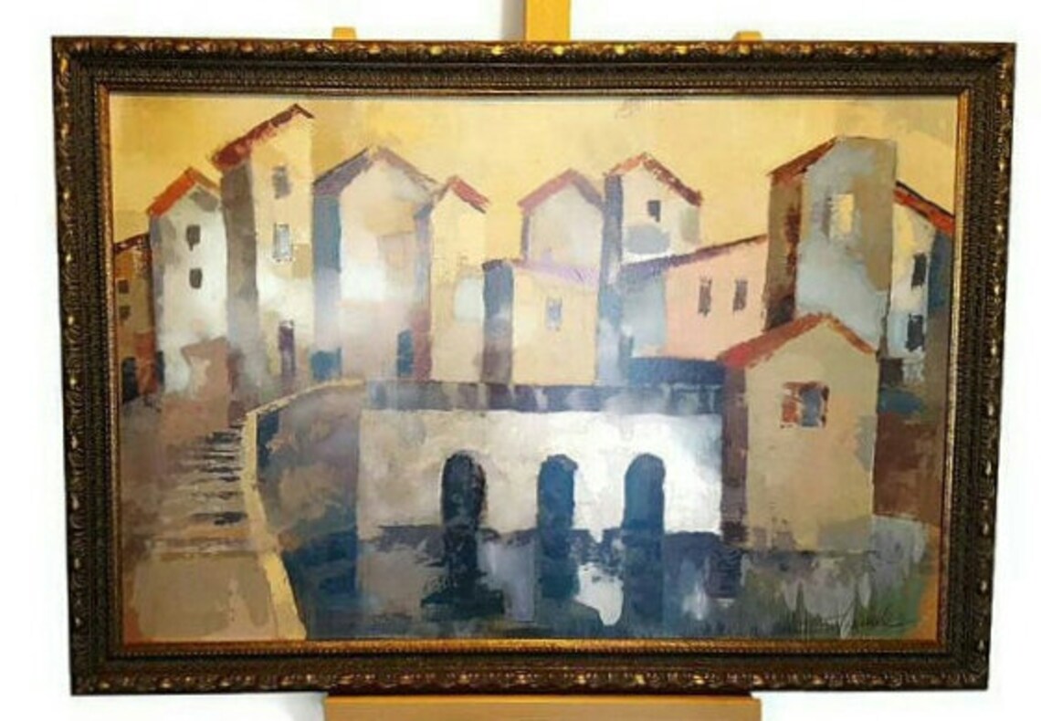 SILVIA VASSILEVA Original Abstract Cityscape Painting Village Way ...