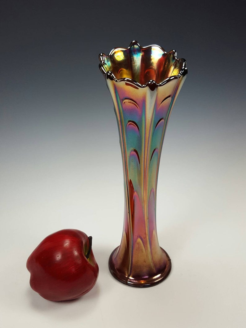 Dugan Carnival Glass Vase Amethyst Pulled Loop 1029, Purple Pink Gold ...