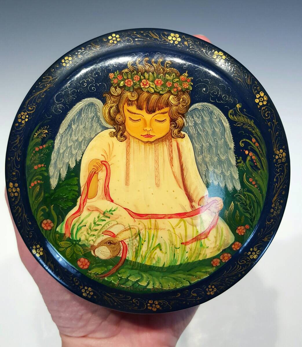 Russian Lacquer Box Hand Painted Trinket Box W. Angel Scene - Etsy