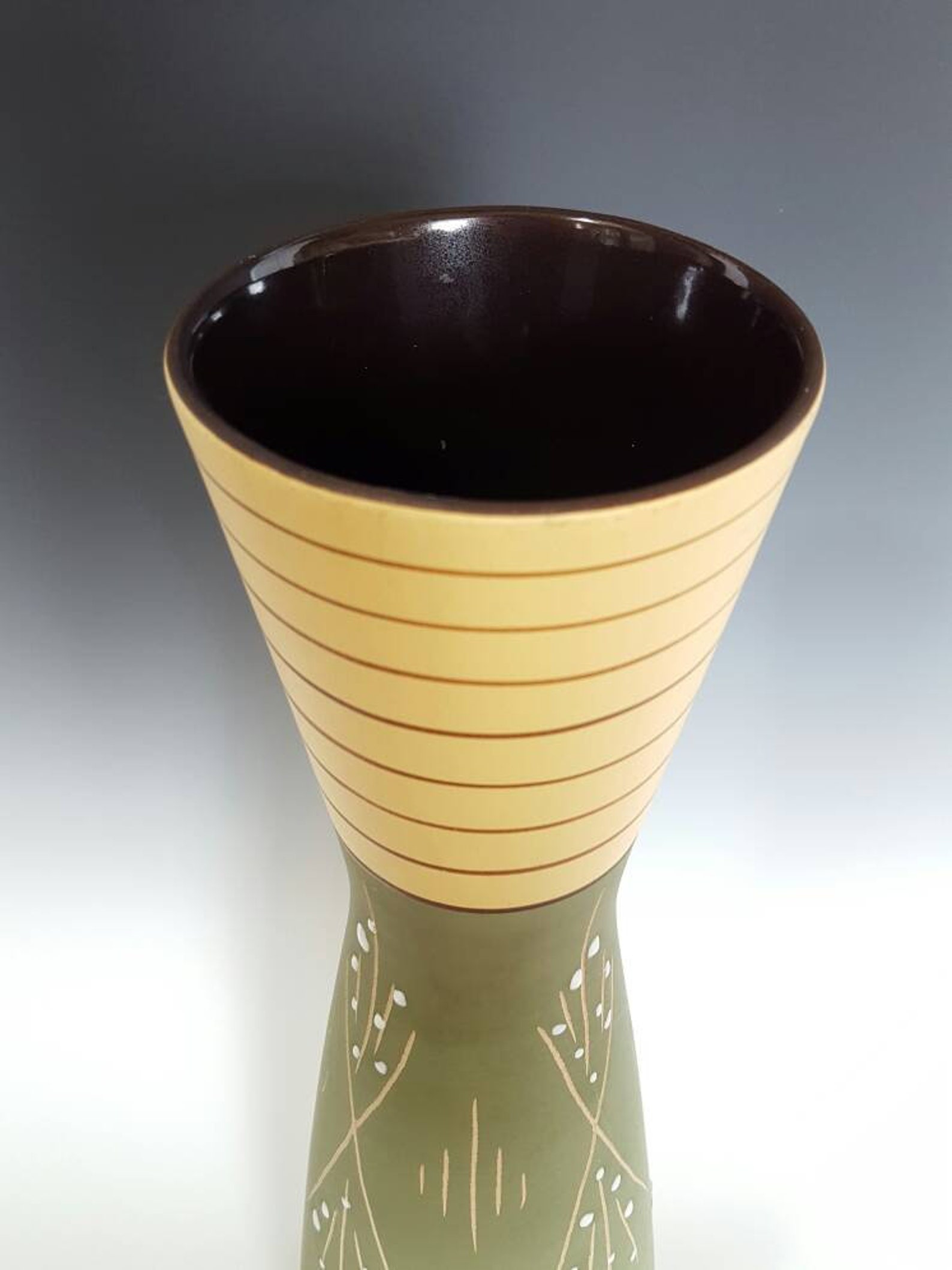Retro 16 Tall MARZI & REMY Green and Yellow Vase 1031/42, West German Pottery Fat Lava Vase ...