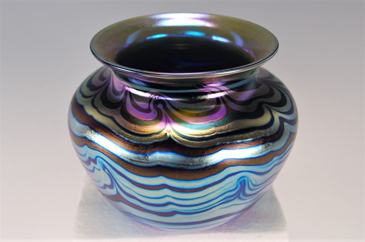 Exceptional CORREIA Studio Art Glass, Iridescent Gold, Green Swirls ...