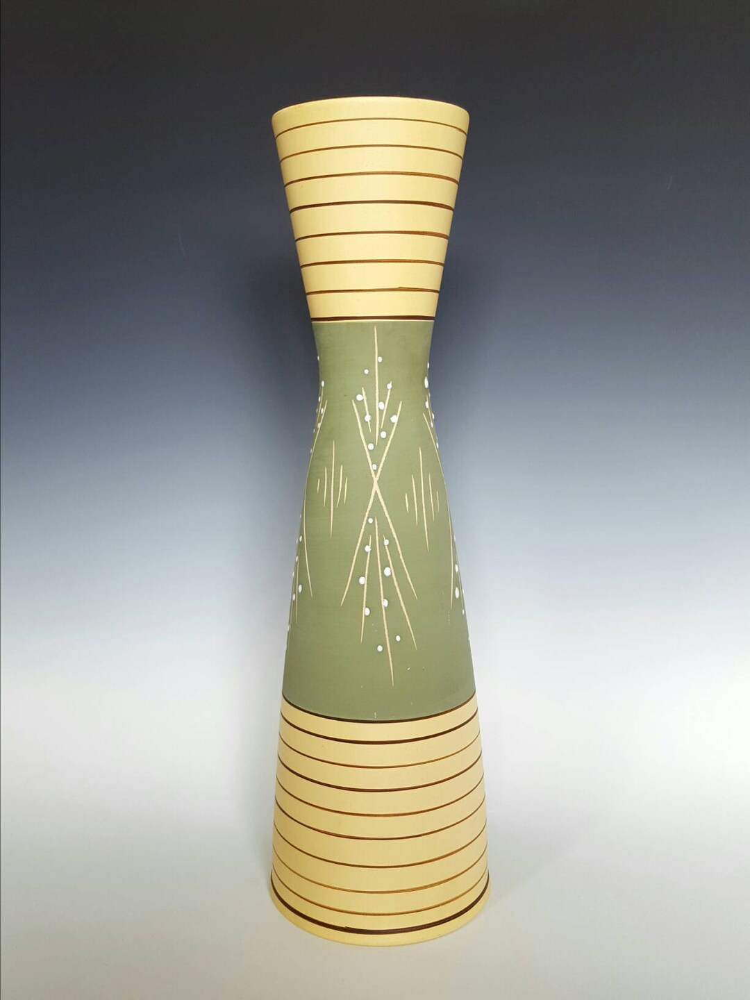 Retro 16 Tall MARZI & REMY Green and Yellow Vase 1031/42, West German Pottery Fat Lava Vase ...