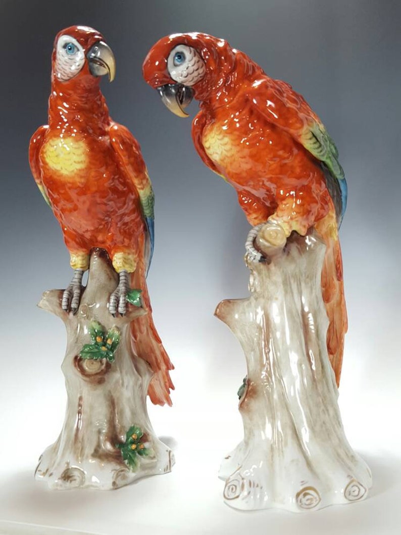 Pair of Vintage German Dresden Porcelain Red Macaw Parrot | Etsy