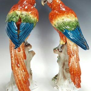 Pair of Vintage German Dresden Porcelain Red Macaw Parrot Figurines on ...