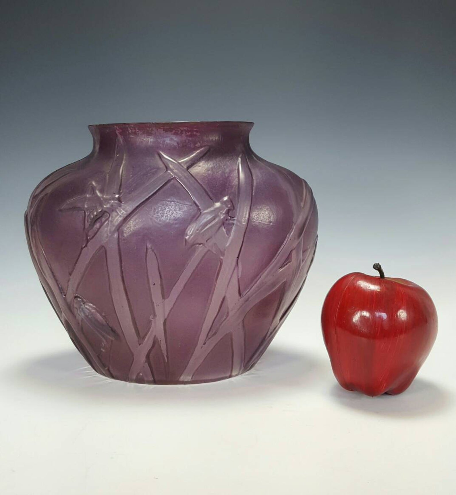 Consolidated Glass Purple Washed Katydid Vase, Large Opalescent Cased ...