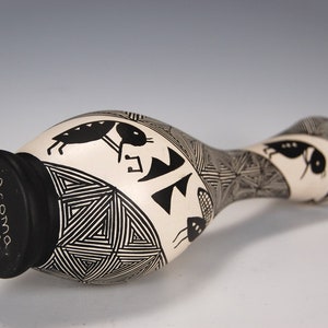 Acoma Pueblo Pottery Bud Vase, Black and White, Hand Painted Featuring a Bee and Fine Line ...