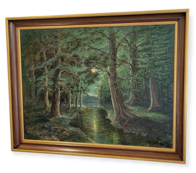 WILLIAM S. BUCKLIN Moonlit Forest Landscape Oil Painting, Vintage ...