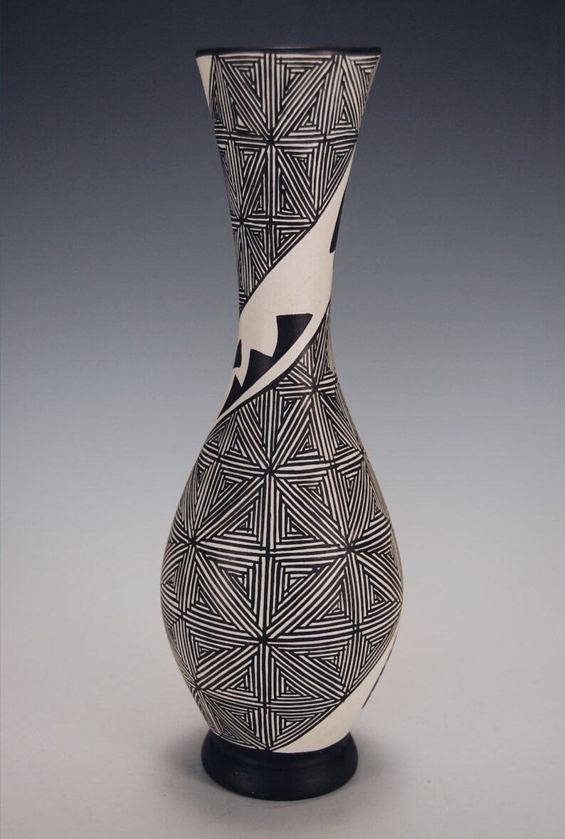 Acoma Pueblo Pottery Bud Vase, Black and White, Hand Painted Featuring ...