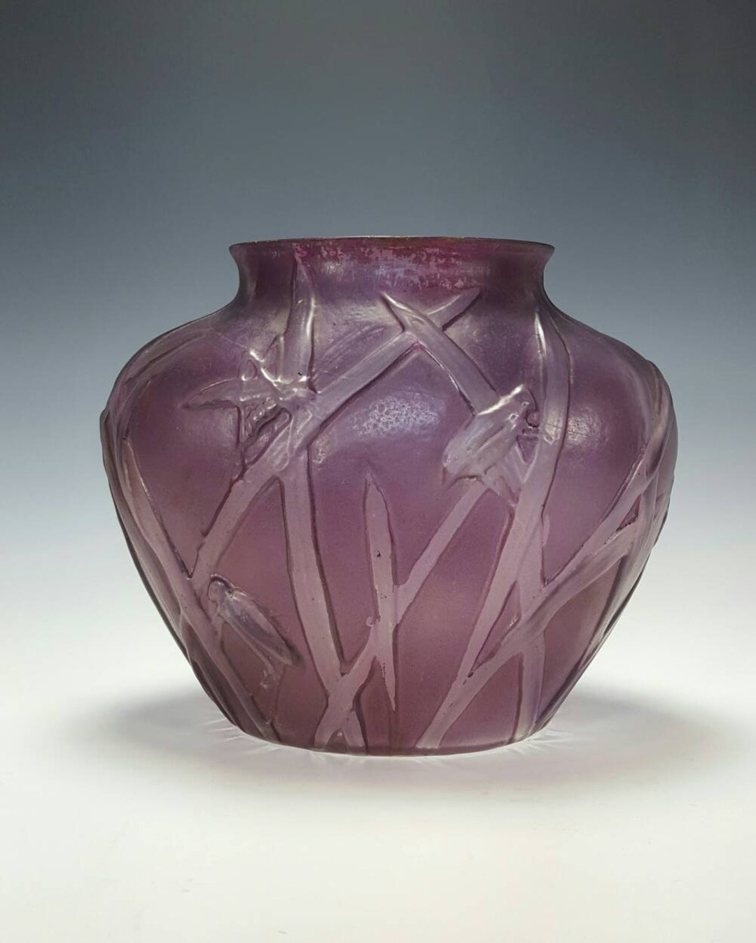 Consolidated Glass Purple Washed Katydid Vase, Large Opalescent Cased ...
