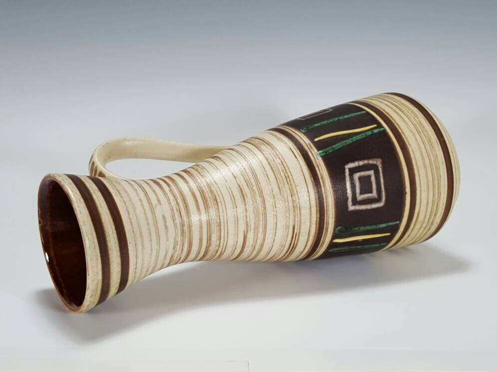 JASBA KERAMIK West German Pottery White Green Yellow Handled Ceramic ...