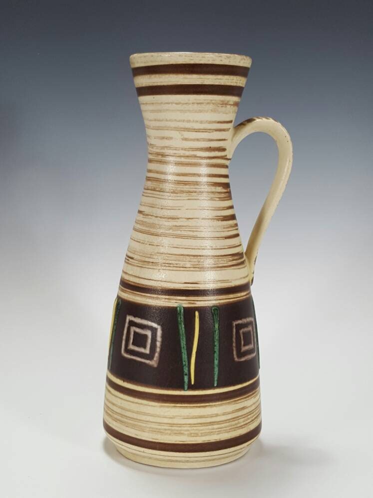 JASBA KERAMIK West German Pottery White Green Yellow Handled Ceramic ...
