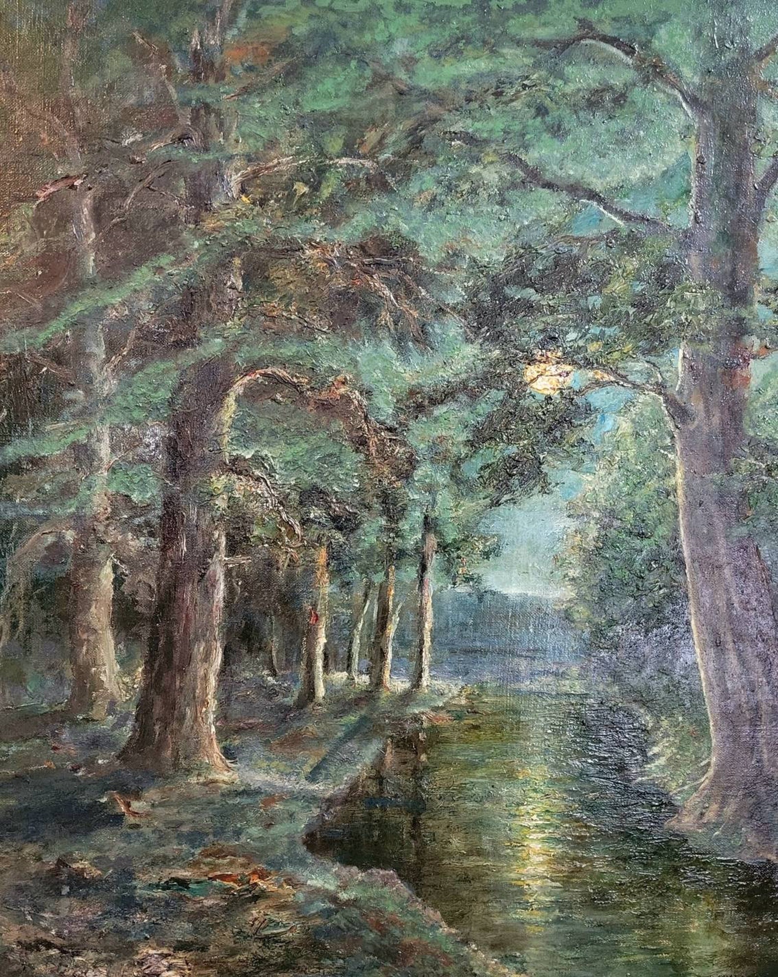 WILLIAM S. BUCKLIN Moonlit Forest Landscape Oil Painting, Vintage ...