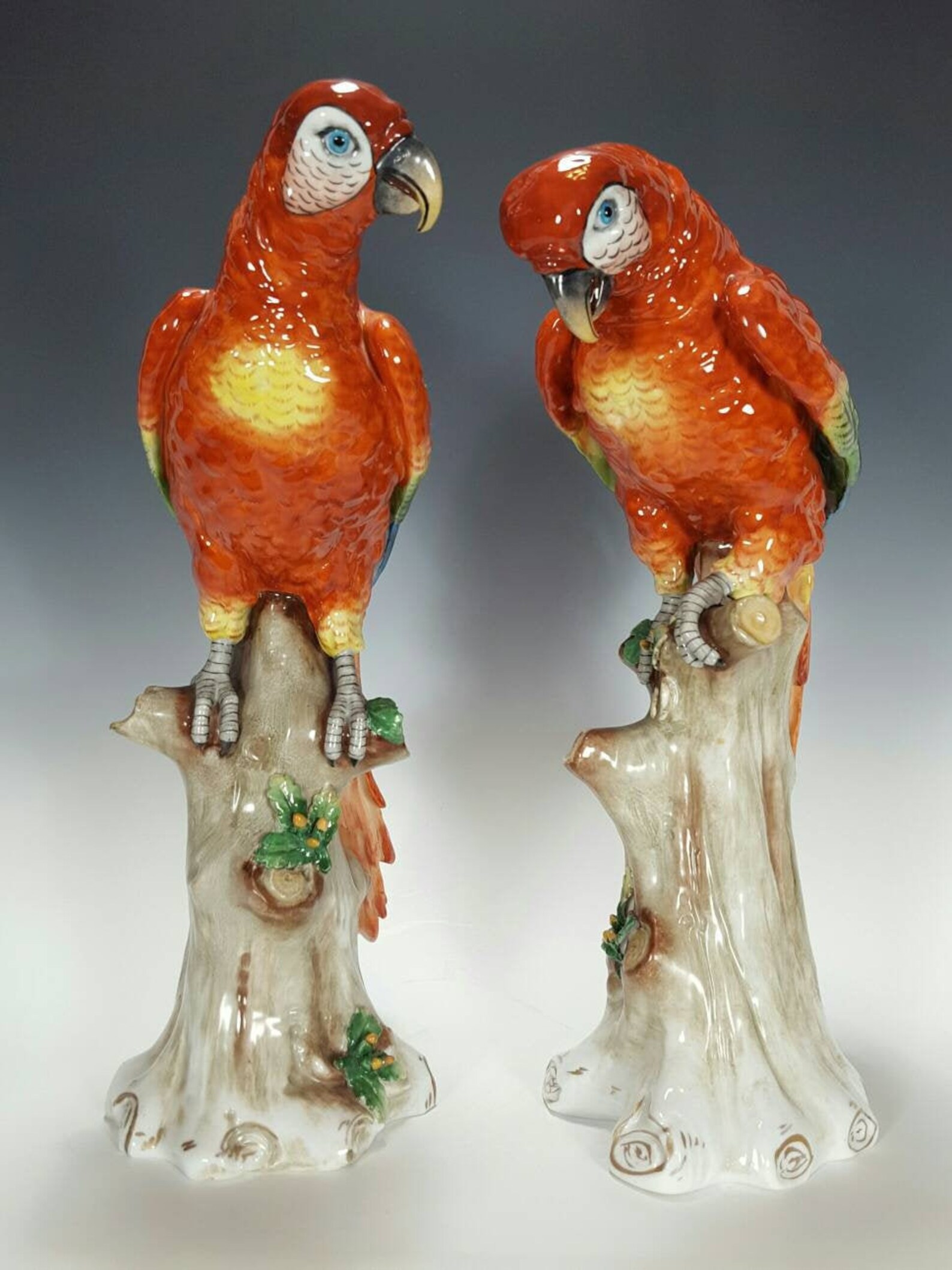 Pair of Vintage German Dresden Porcelain Red Macaw Parrot Figurines on ...