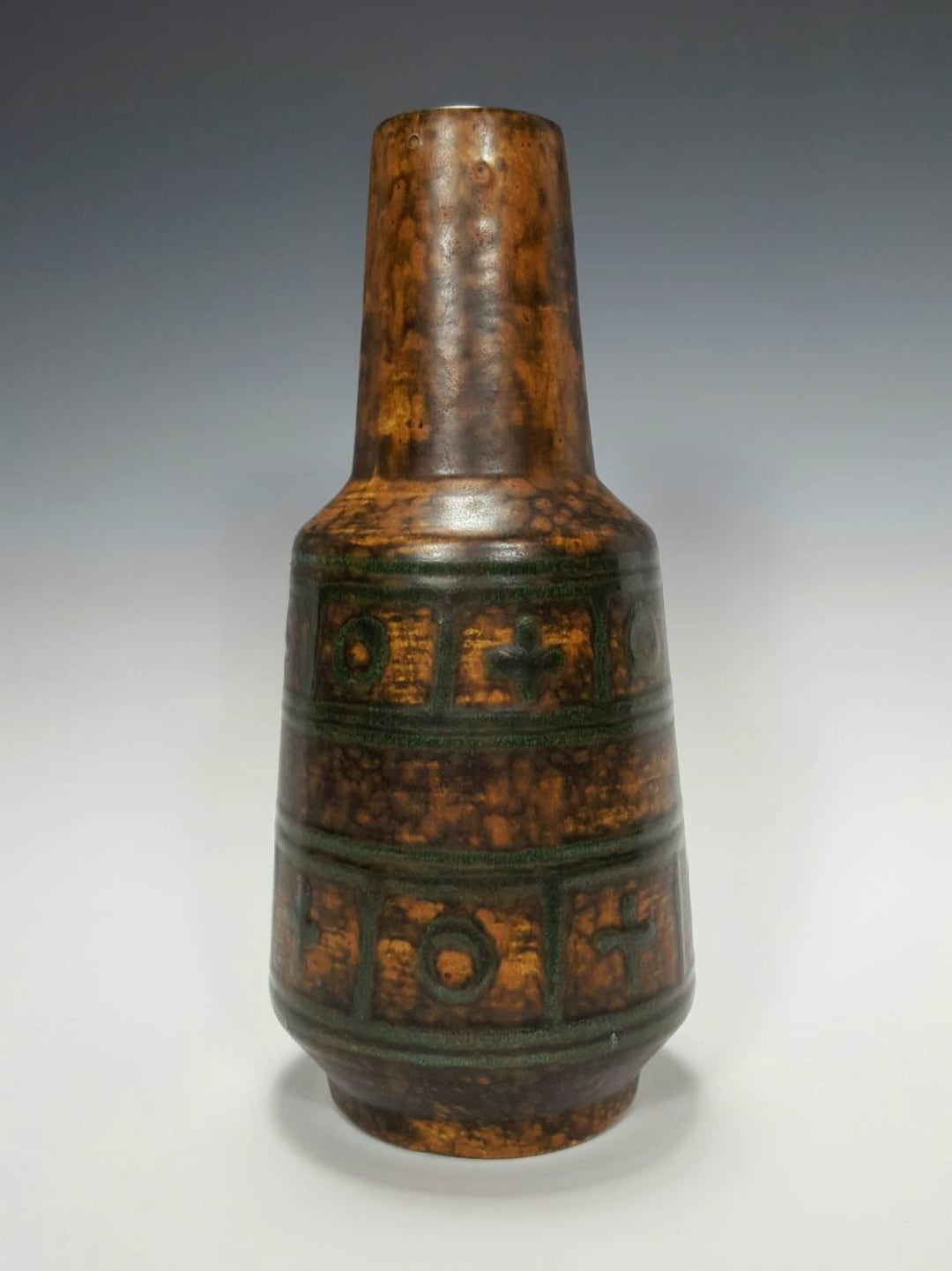 MARZI & REMY West German Pottery Vase, Handmade Bottle Shape Orangy ...