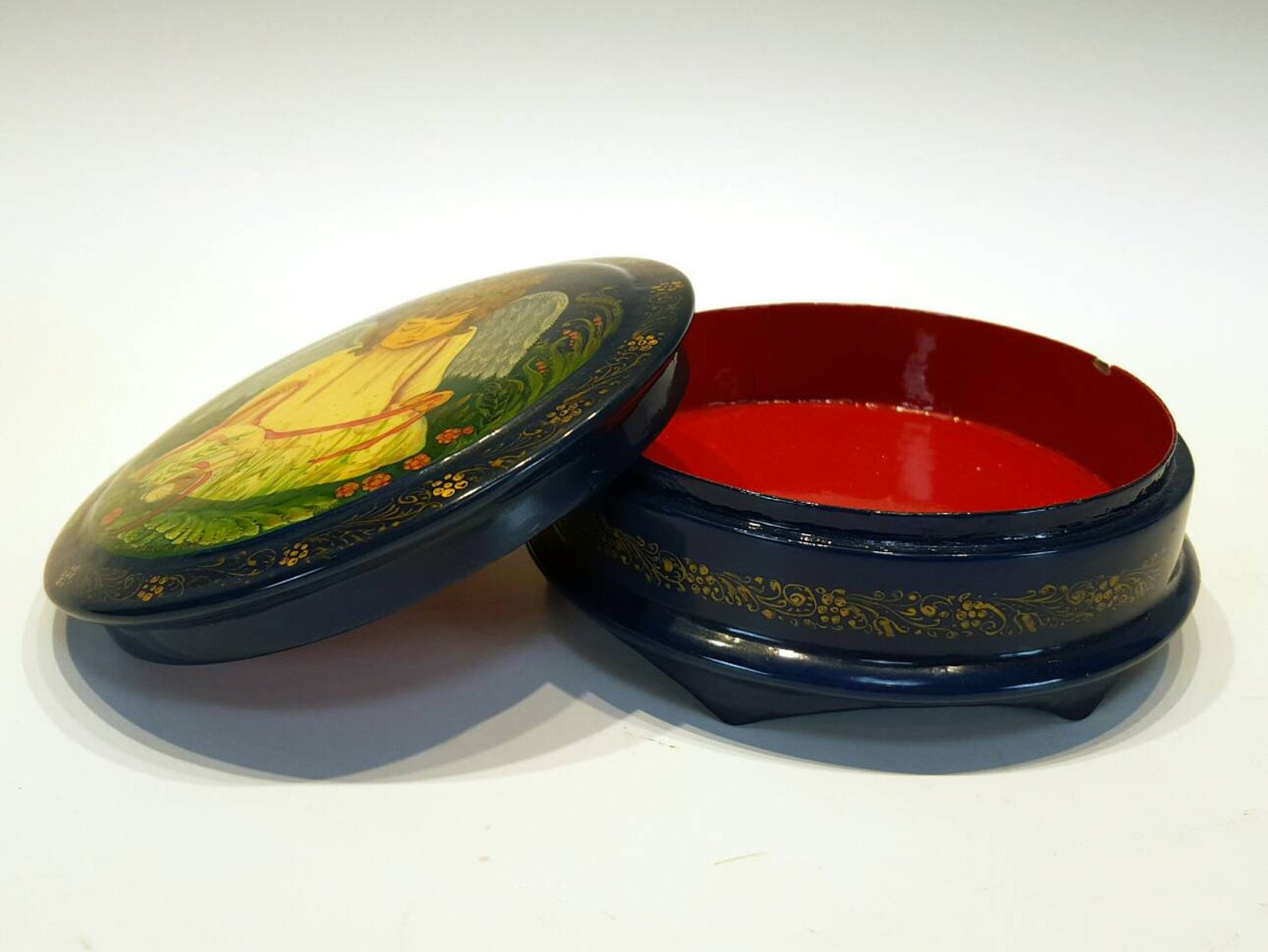 Russian Lacquer Box Hand Painted Trinket Box W. Angel Scene - Etsy