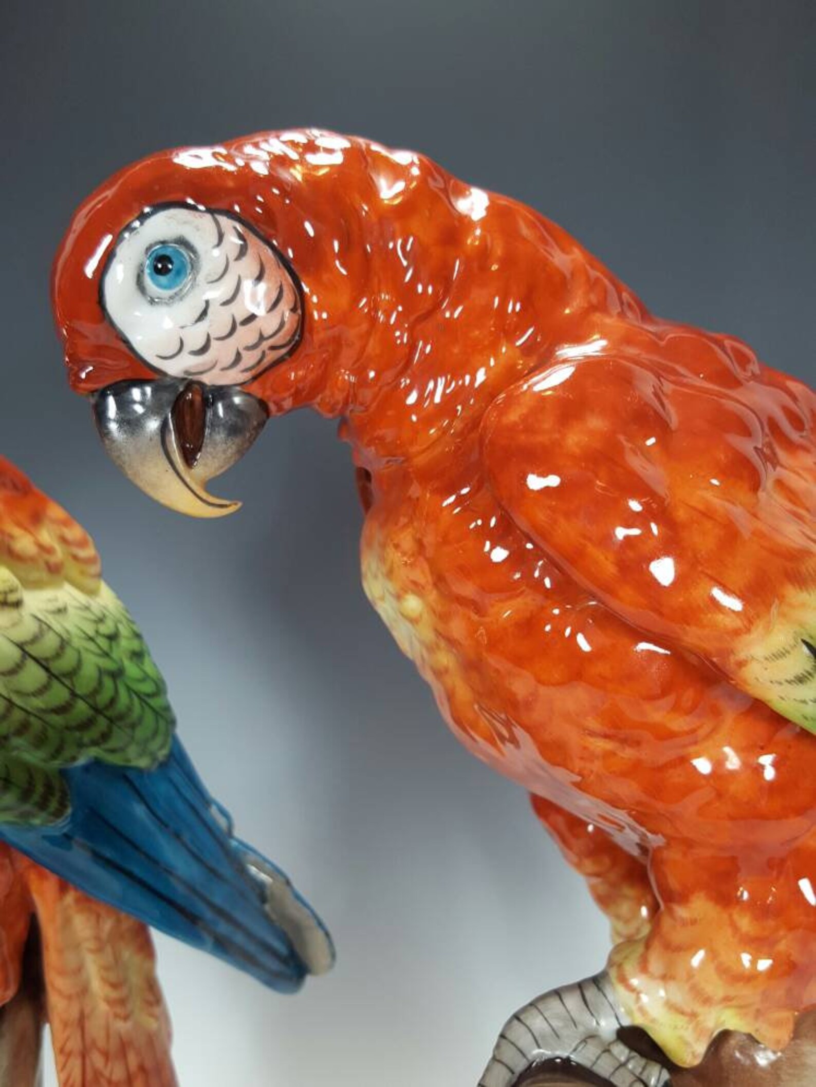 Pair of Vintage German Dresden Porcelain Red Macaw Parrot Figurines on ...