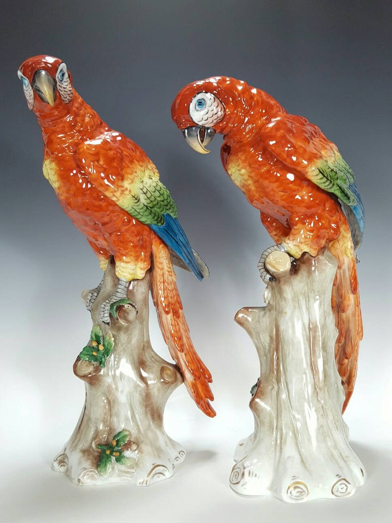 Pair of Vintage German Dresden Porcelain Red Macaw Parrot - Etsy Canada