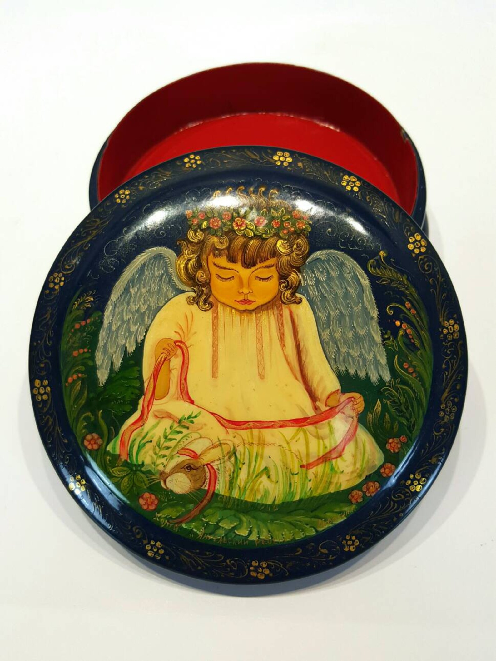Russian Lacquer Box Hand Painted Trinket Box W. Angel Scene - Etsy