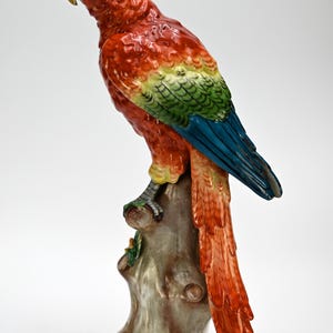 Pair of Vintage German Dresden Porcelain Red Macaw Parrot Figurines on ...