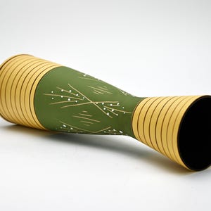 Retro 16" Tall MARZI & REMY Green and Yellow Vase 1031/42, West German Pottery Fat Lava Vase ...