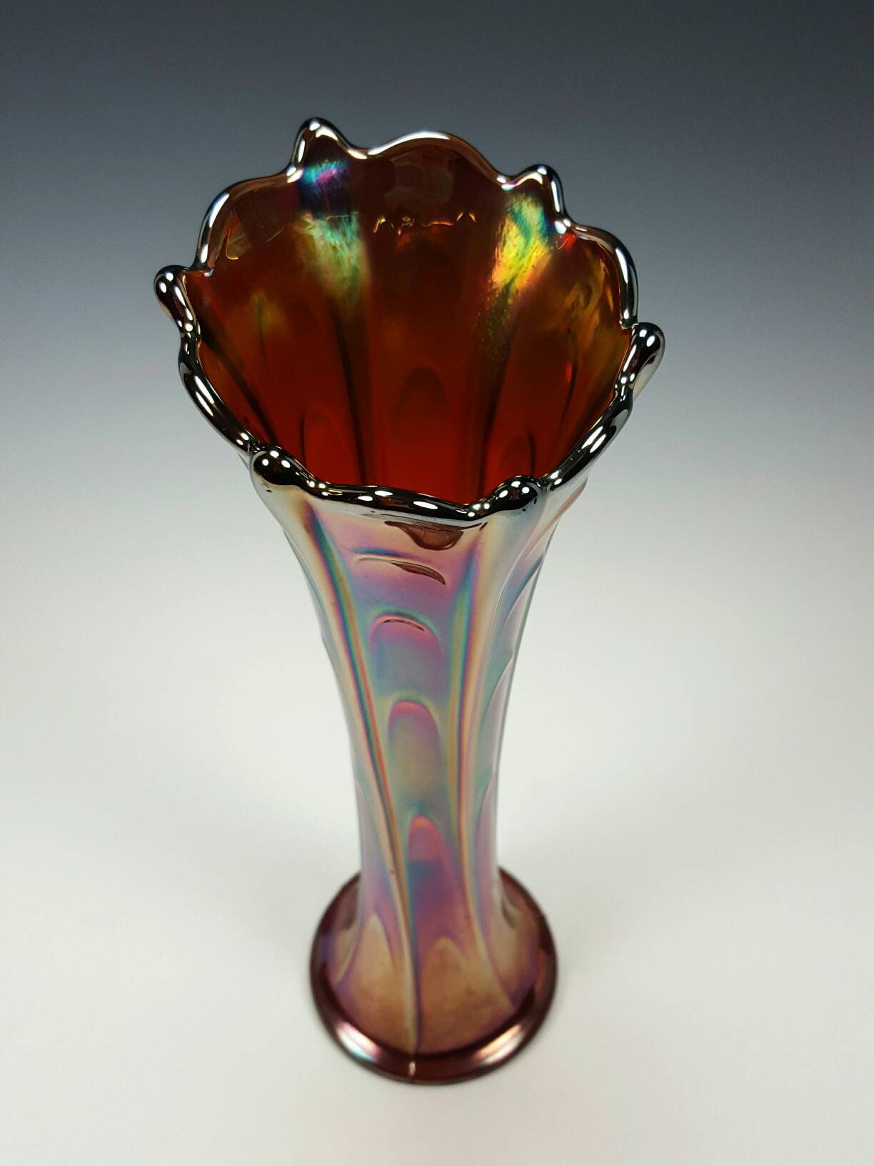 Dugan Carnival Glass Vase Amethyst Pulled Loop 1029, Purple Pink Gold ...