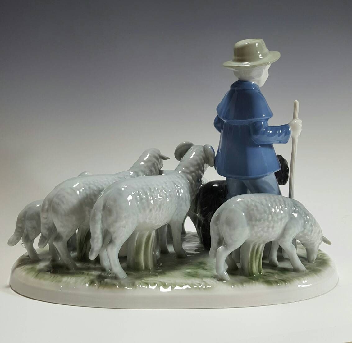 Gerold Porcelain Figurine Sheep and Shepherd With Black Dog #7023, Made ...