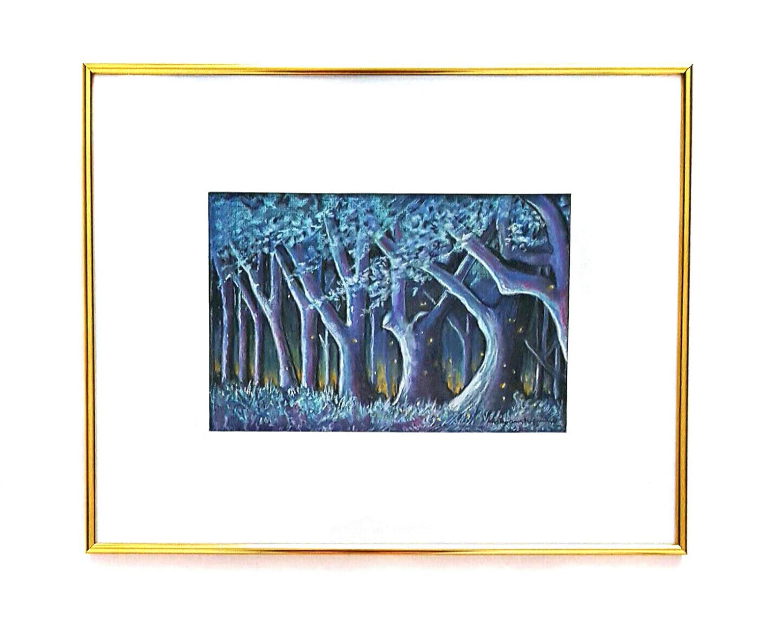 MARY ANN HOFFMAN Original Pastel Painting Enchanted Firefly Forest, Children Room Fantasy ...