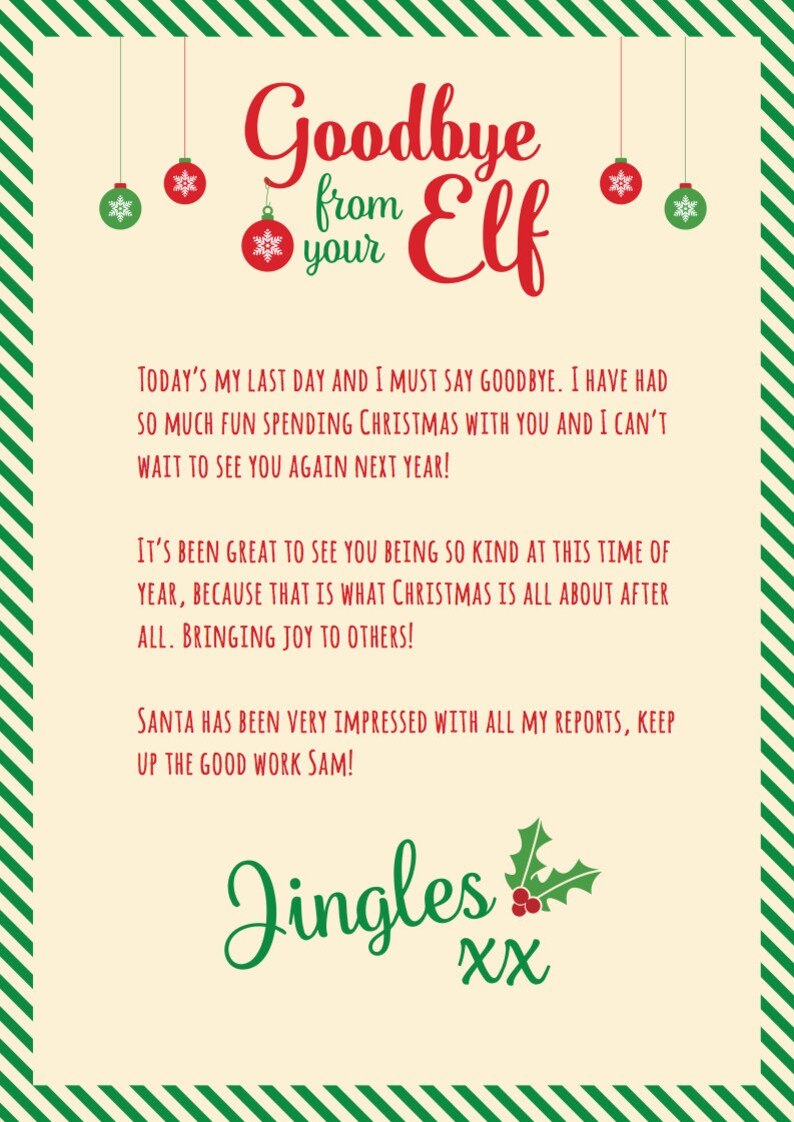 Elf On The Shelf Goodbye Letter Template