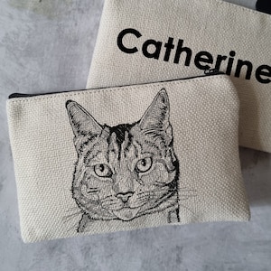 Cat Pencil Case, Cat Black Line Drawing, Cat Wallet, Custom Name Pouch ...