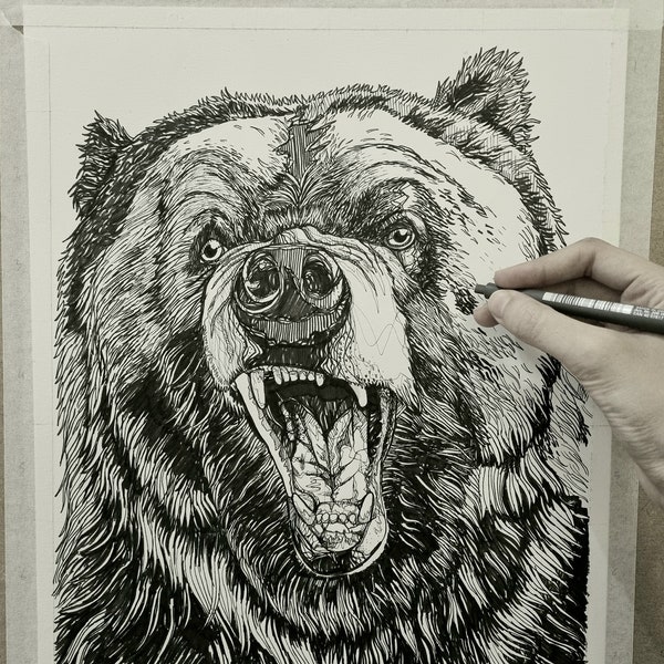 Bear Ink Drawing - Etsy UK