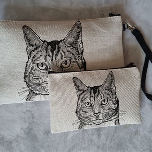 Cat Pencil Case, Cat Black Line Drawing, Cat Wallet, Custom Name Pouch ...
