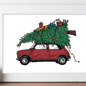 Car and Tree Print, Christmas Tree Print, Car Drawing, Car Tree ...