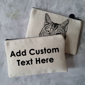 Cat Pencil Case, Cat Black Line Drawing, Cat Wallet, Custom Name Pouch ...