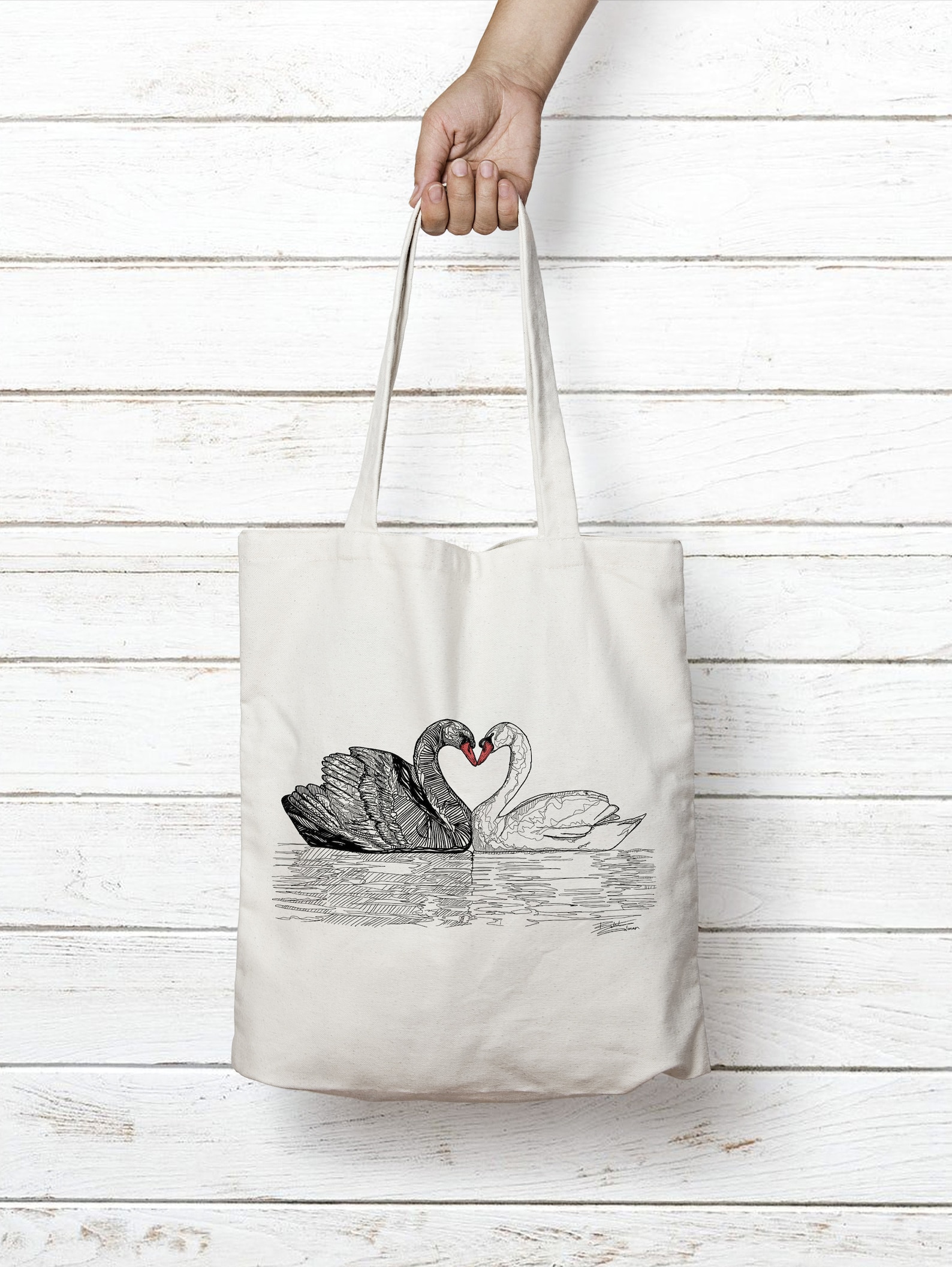 Swans Tote Bag Custom Tote Bag Black Line Drawing Valentine - Etsy