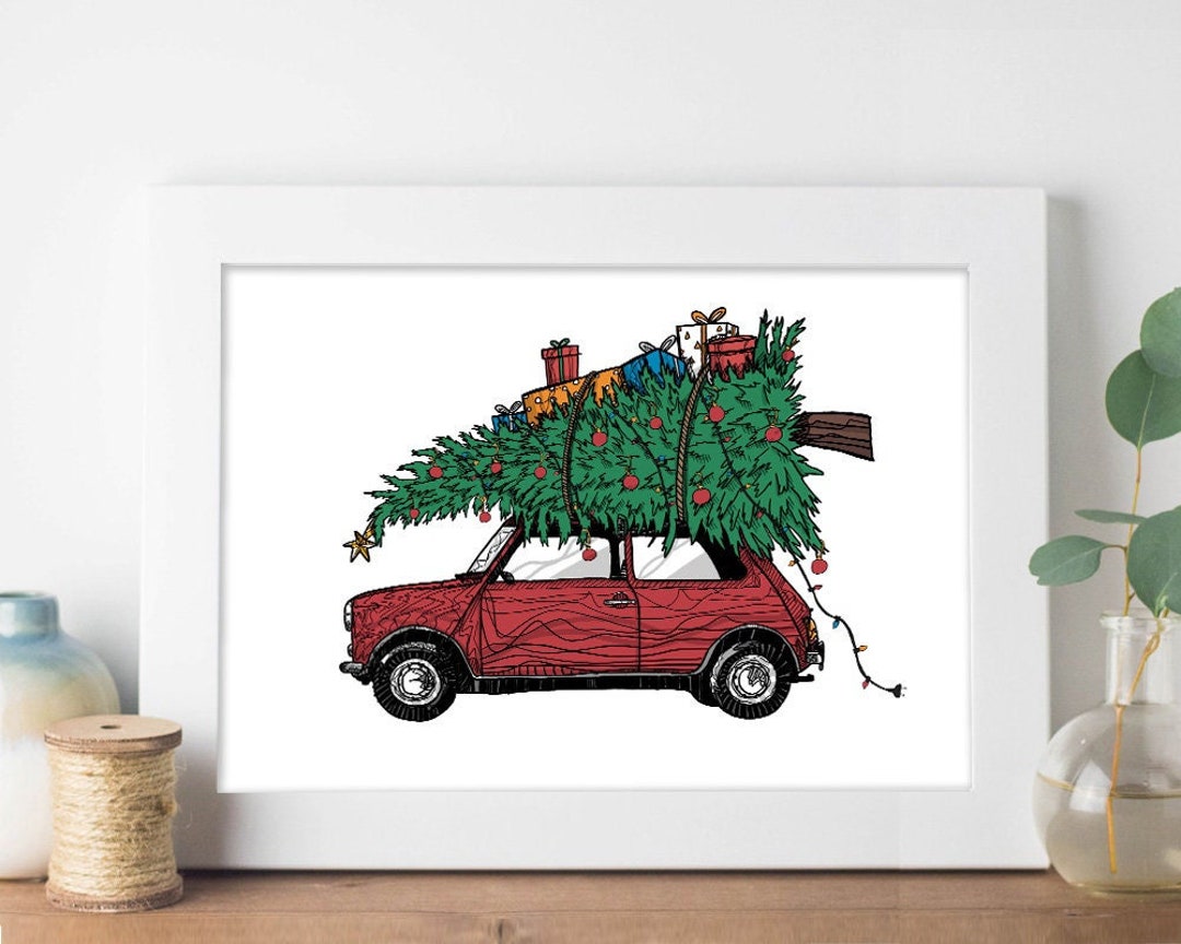 Car and Tree Print, Christmas Tree Print, Car Drawing, Car Tree ...