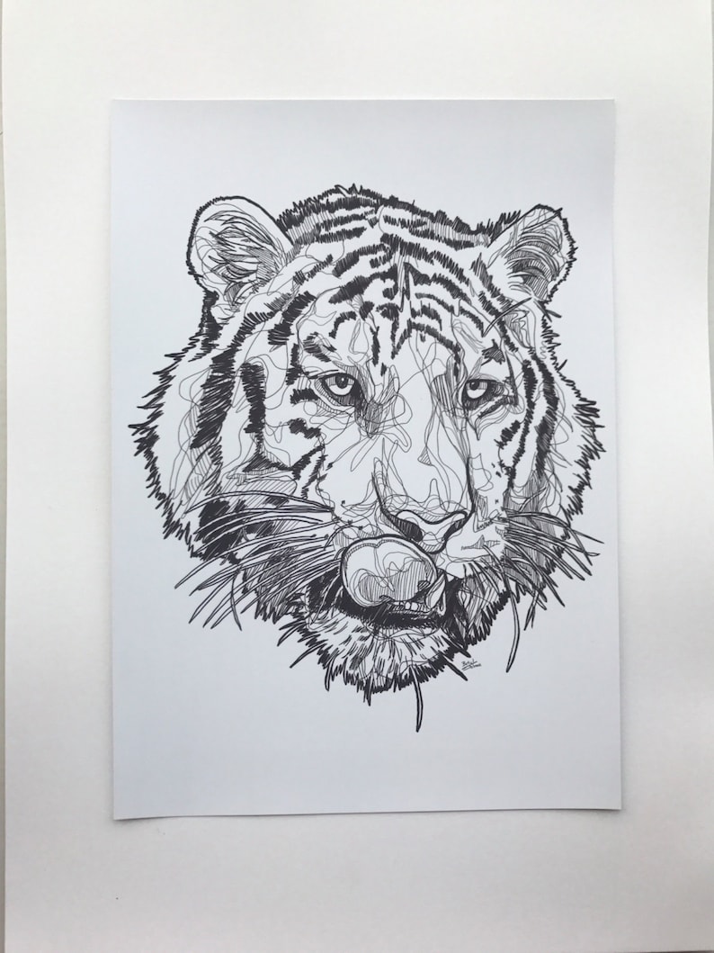 Tiger Head Line Drawing // Black and White // Abstract Tiger - Etsy