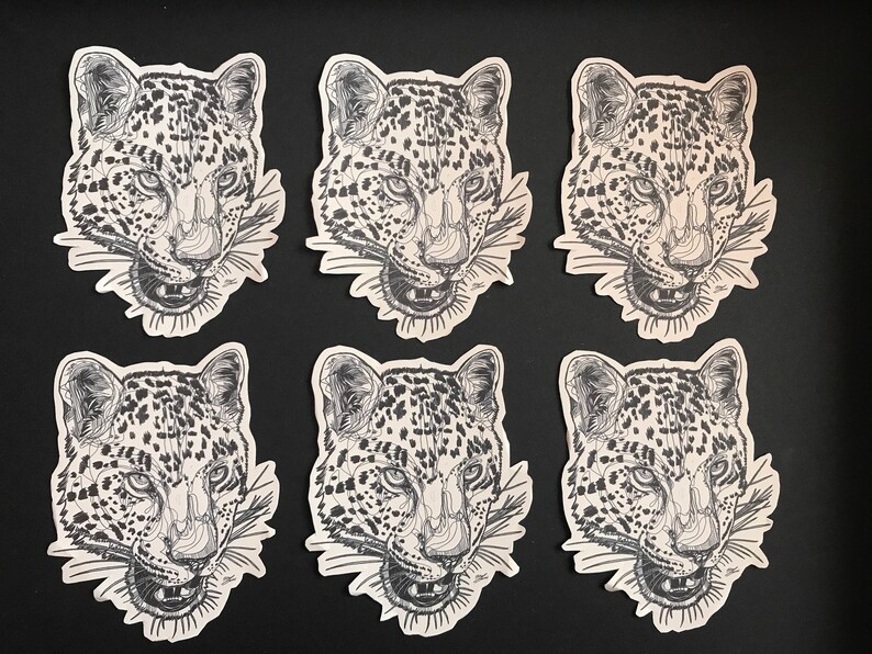 Leopard Sticker, Linedrawing, Laptop Decal, Notebook Sticker, Handmade ...