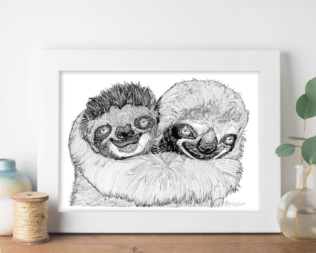 Sloths Print, Sloths Hugging, Sloths Illustration, Gift for Friend ...