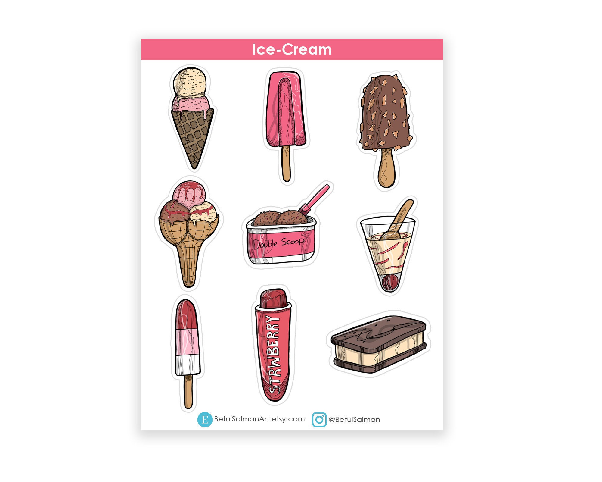 Ice-cream planner sticker sheet ice cream stickers bullet | Etsy