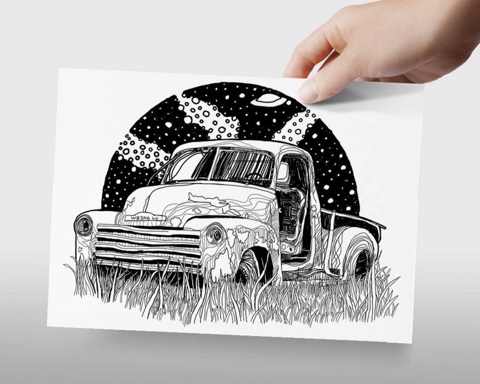Abandoned Car Illustration // Car Line Drawing // Black and White ...